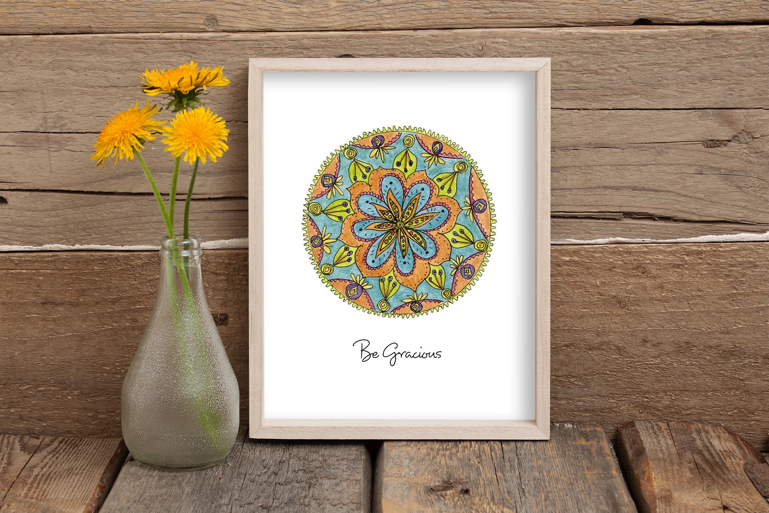 Gratitude Mandala Artwork, Be Gracious Print, Floral Zen Dorm Decor ...
