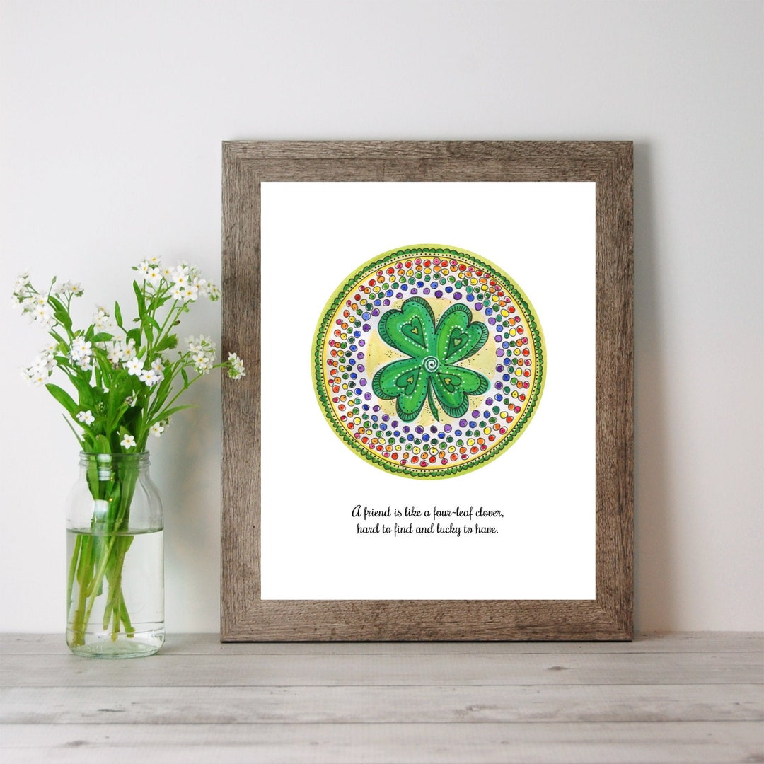 Friendship Quote Artwork, Lucky Four Leaf Clover Print, Rainbow ...