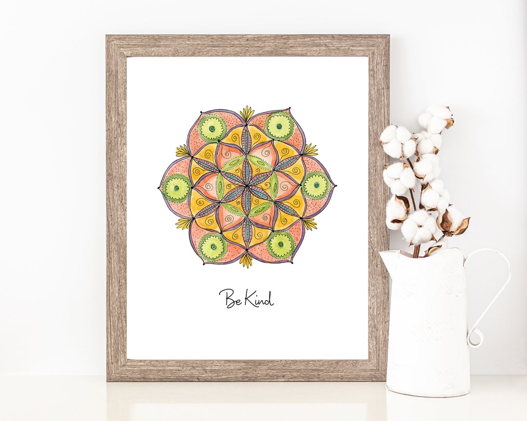 Be Kind Mandala Print, Random Act of Kindness Gift, Sacred Geometry Art ...