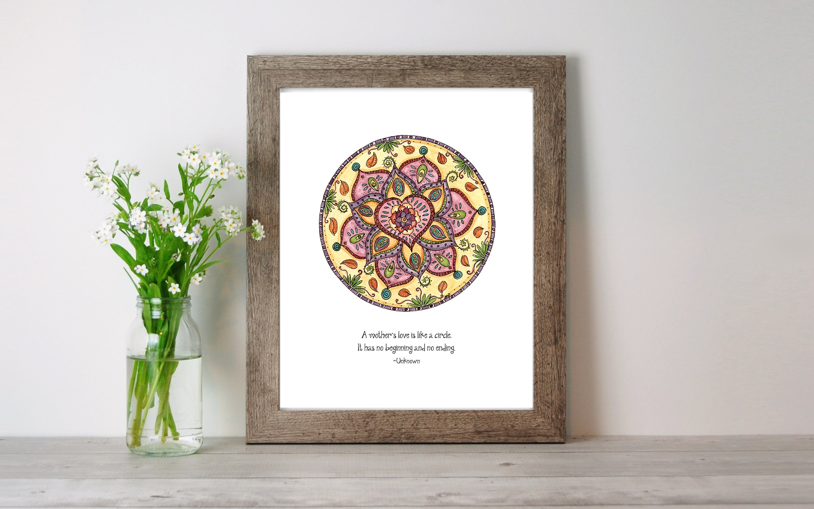 Mothers Love Print, Mothers Day Gift, Birthday Gift, Floral Mandala ...