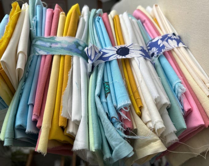 Vintage Solid Color Sheet Fabric Scrap Bundle: Quilting & Junk Journals ...