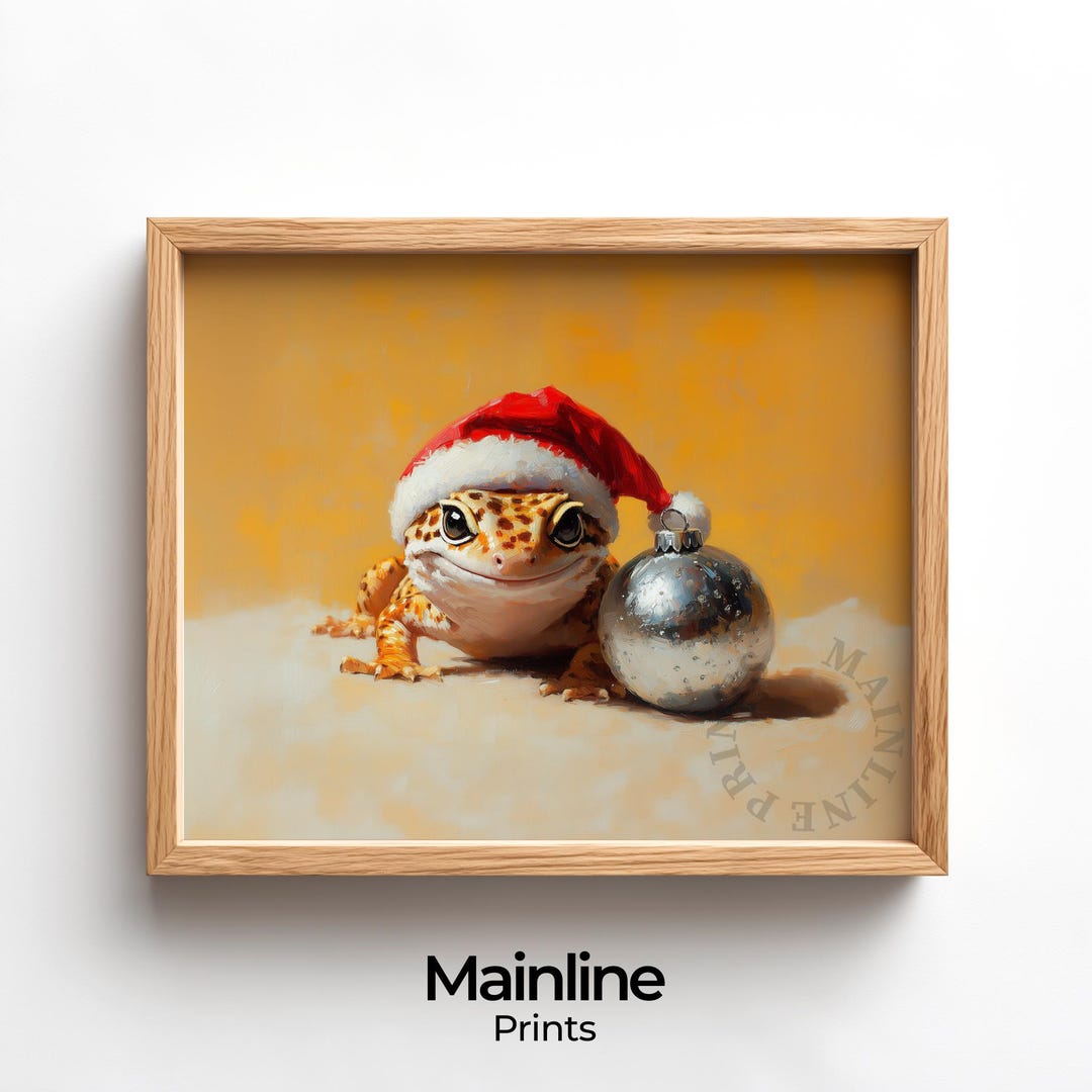 Holiday Leopard Gecko Art - Printable Christmas Wall Decor, Santa Hat ...