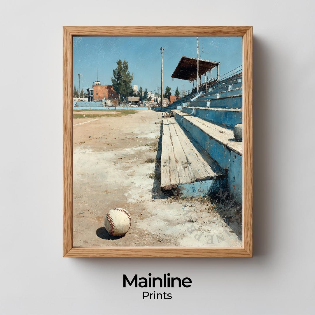 Vintage Sandlot Baseball Field Painting - Nostalgic Rustic Art Print ...