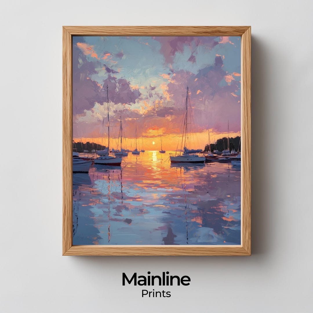 Rustic Harbor Sunset Painting - Printable Wall Art With Anchored ...