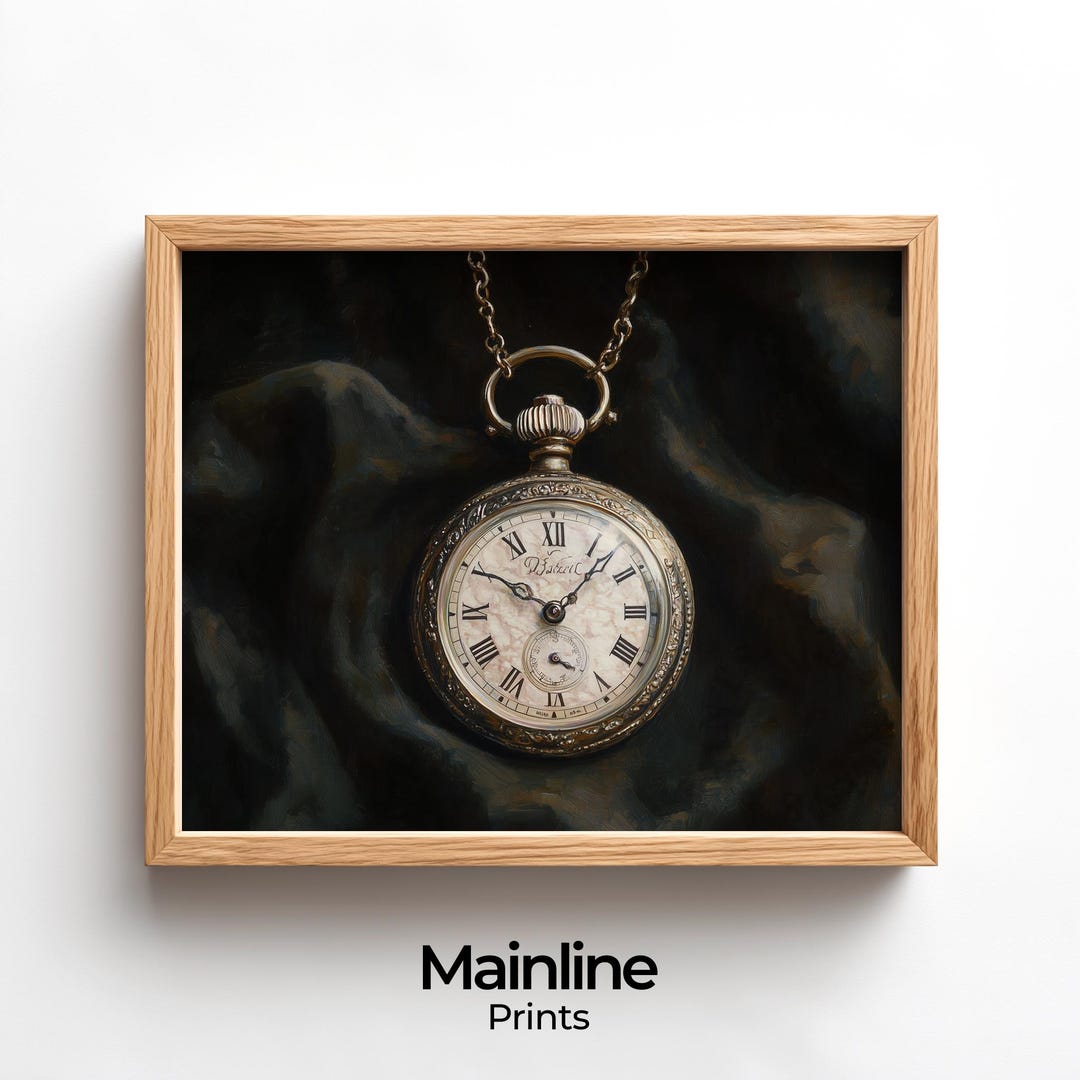 Antique Railroad Watch Art - Vintage Timepiece Oil Painting, Rustic ...