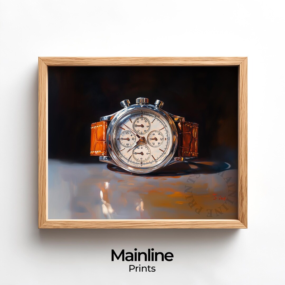 Vintage Chronograph Watch Oil Painting - Rustic Wall Art, Printable ...