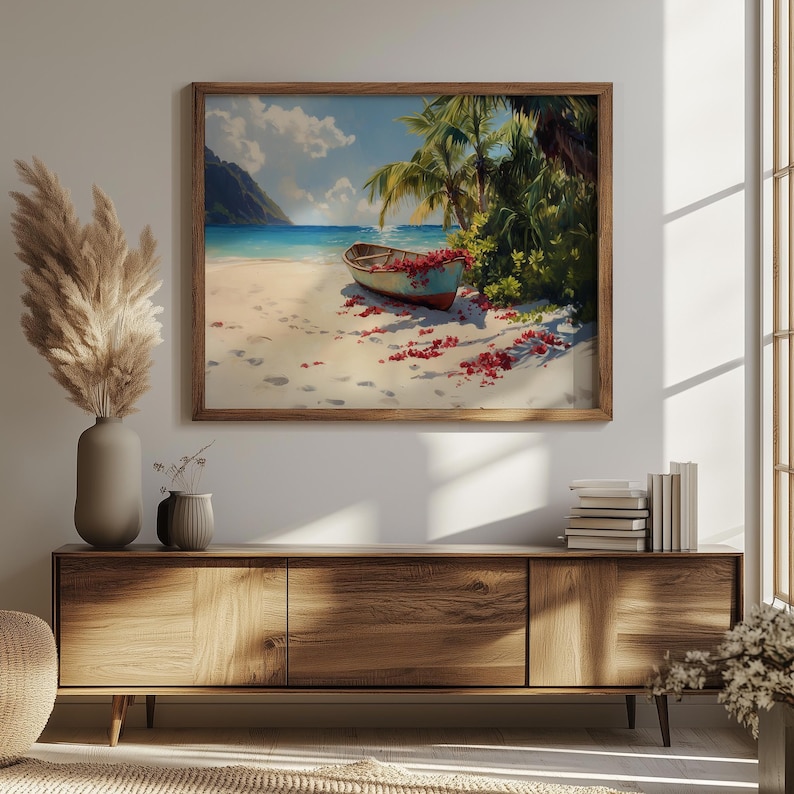 Tropical Beach Rowboat Printable Art - Serene Coastal Wall Decor ...