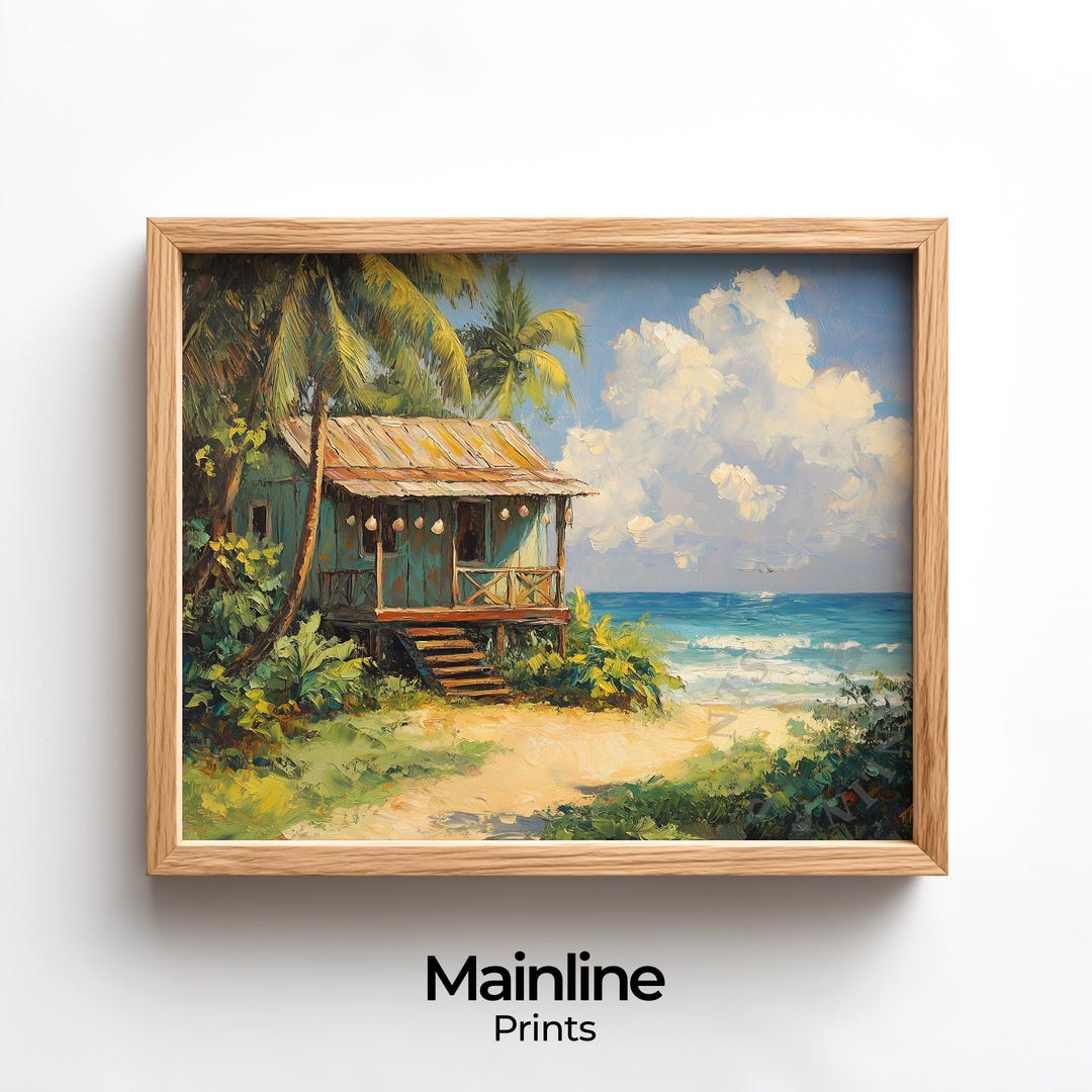 Printable Rustic Coastal Surf Shack - Tropical Beach Scene, Relaxed ...
