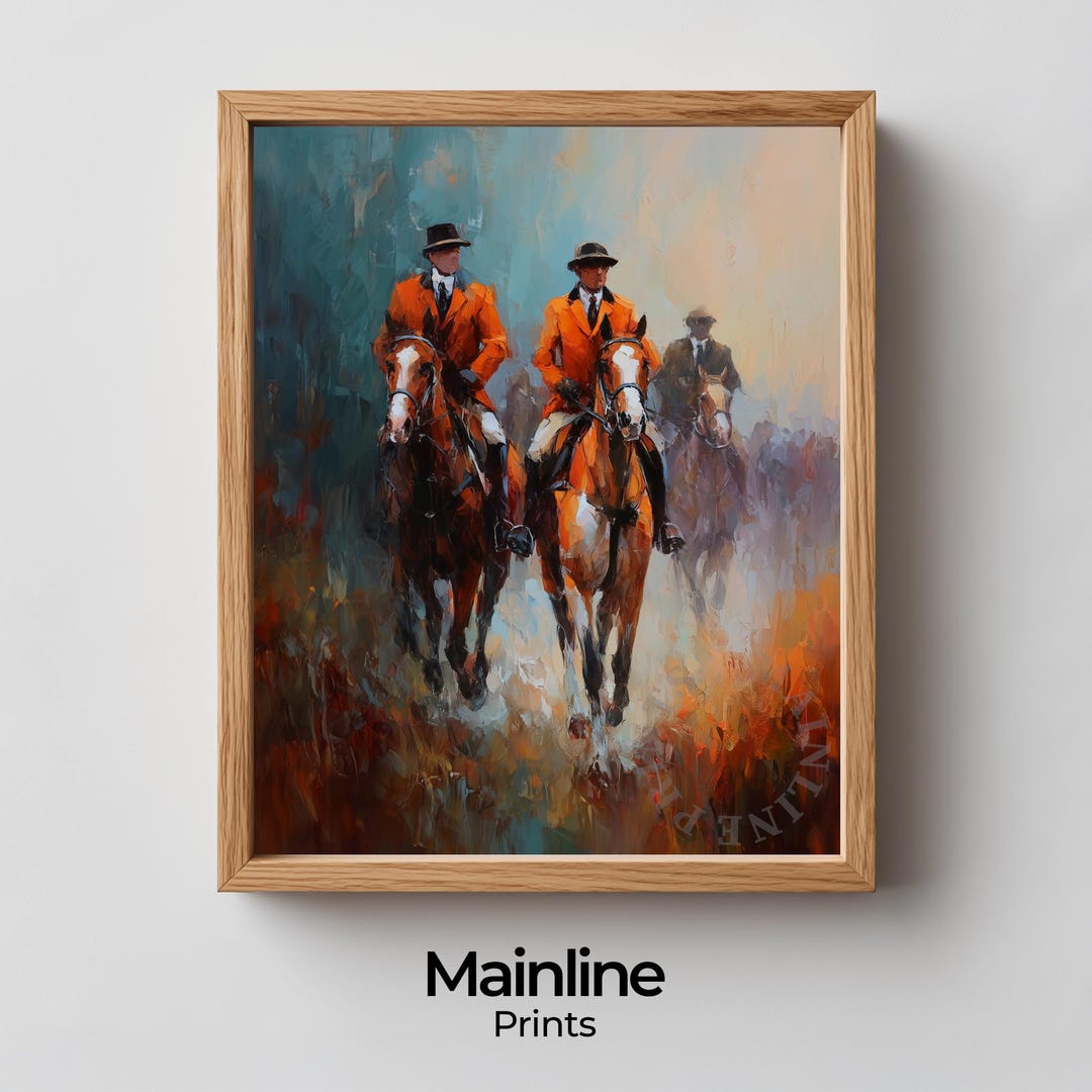 Vintage Fox Hunt Scene Art - Printable Equestrian Painting, Rustic Wall ...