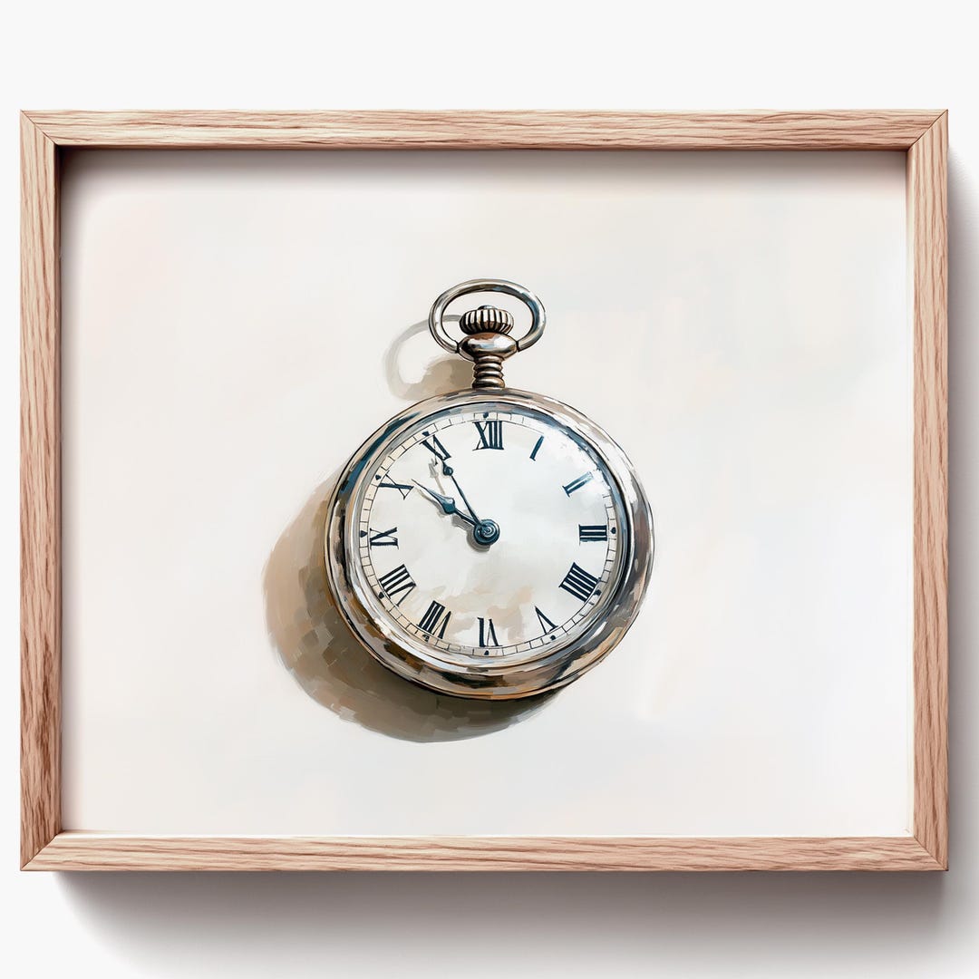 Vintage Silver Pocket Watch Art Print - Minimalist Wall Art, Classic ...