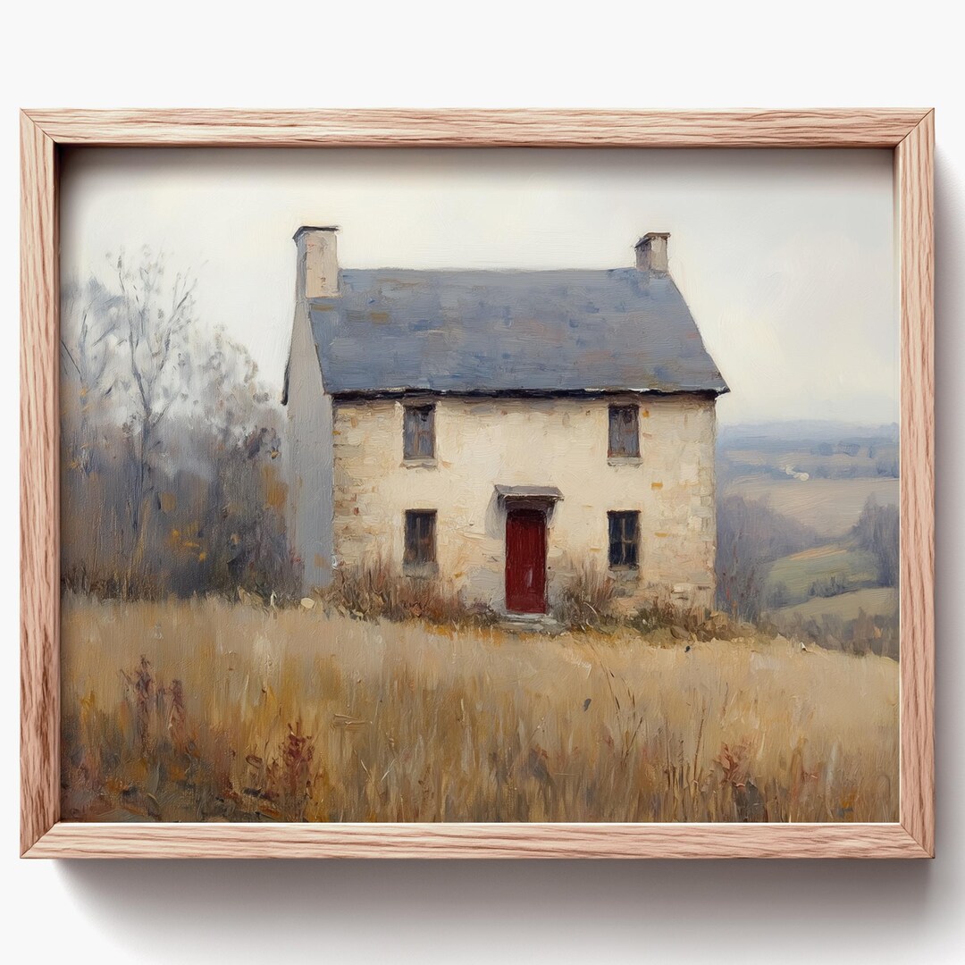 Rustic Saltbox House Painting Printable - Vintage Cottagecore Landscape ...