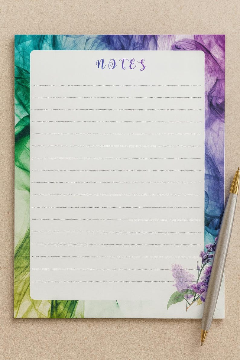 Floral Notes Page Printable | A5 & Letter Lined Sheets | Colorful ...