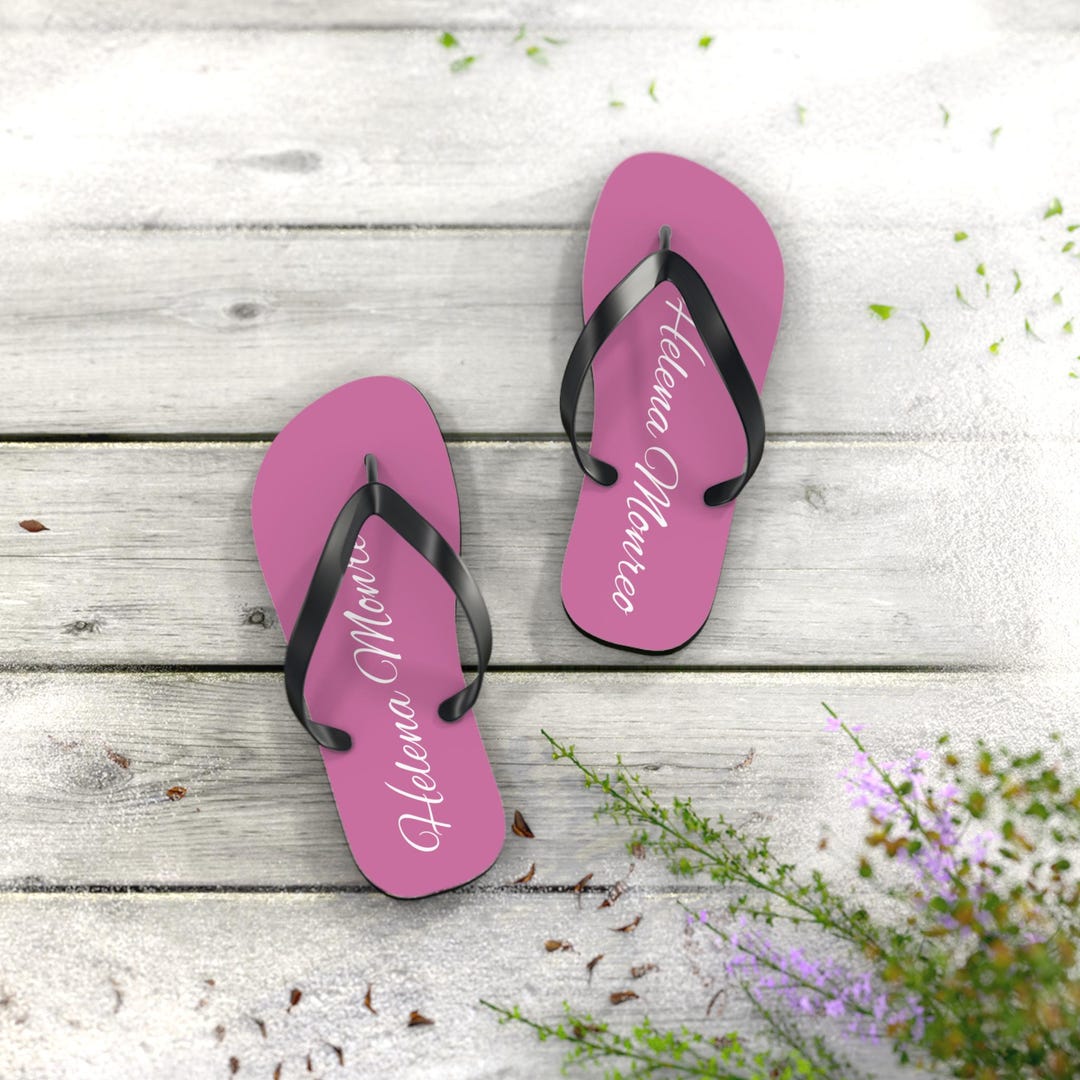 Personalized Pink Flip Flops | Custom Name Bridal Slides - Etsy