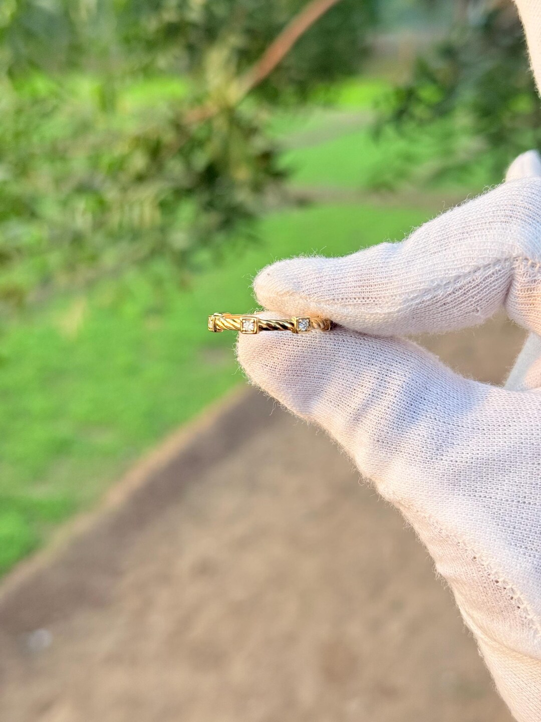 Gold Vermeil Twisted Rope Ring – Vintage Square Diamond Eternity Band ...