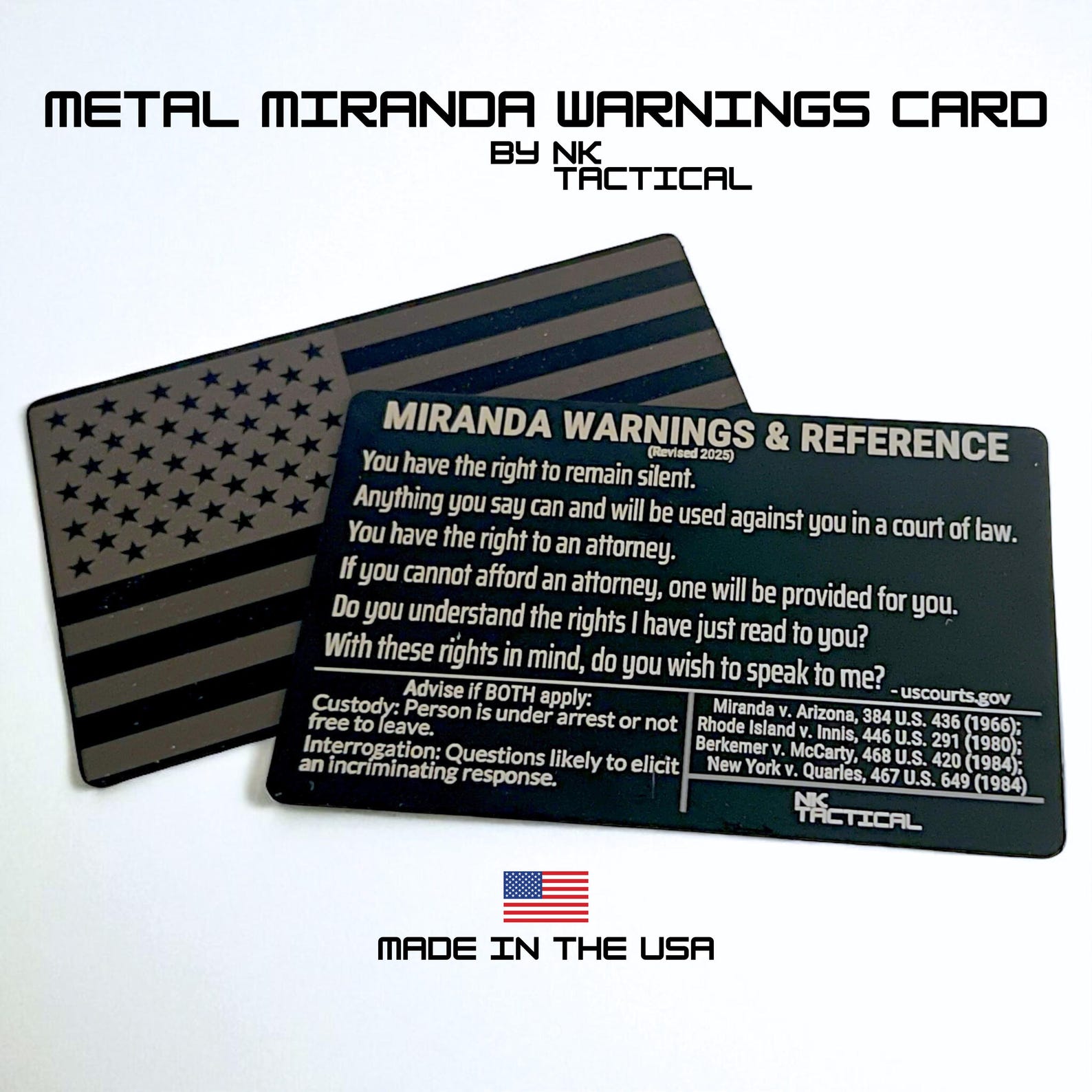 Metal Miranda Warnings Card (2025) | NK Tactical - Etsy
