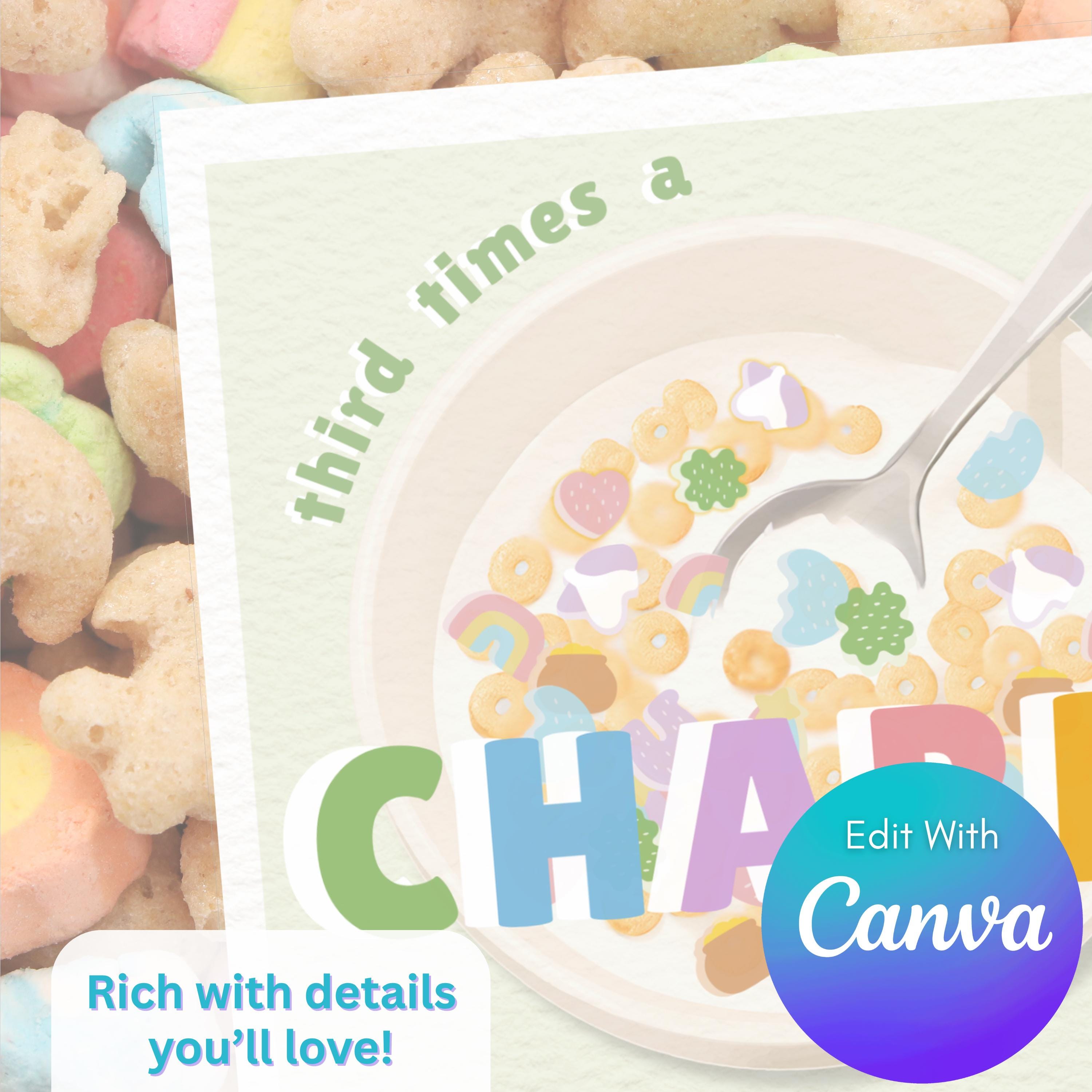 Lucky Charms 3rd Birthday Invitation: Cereal Party (edit in Canva ...