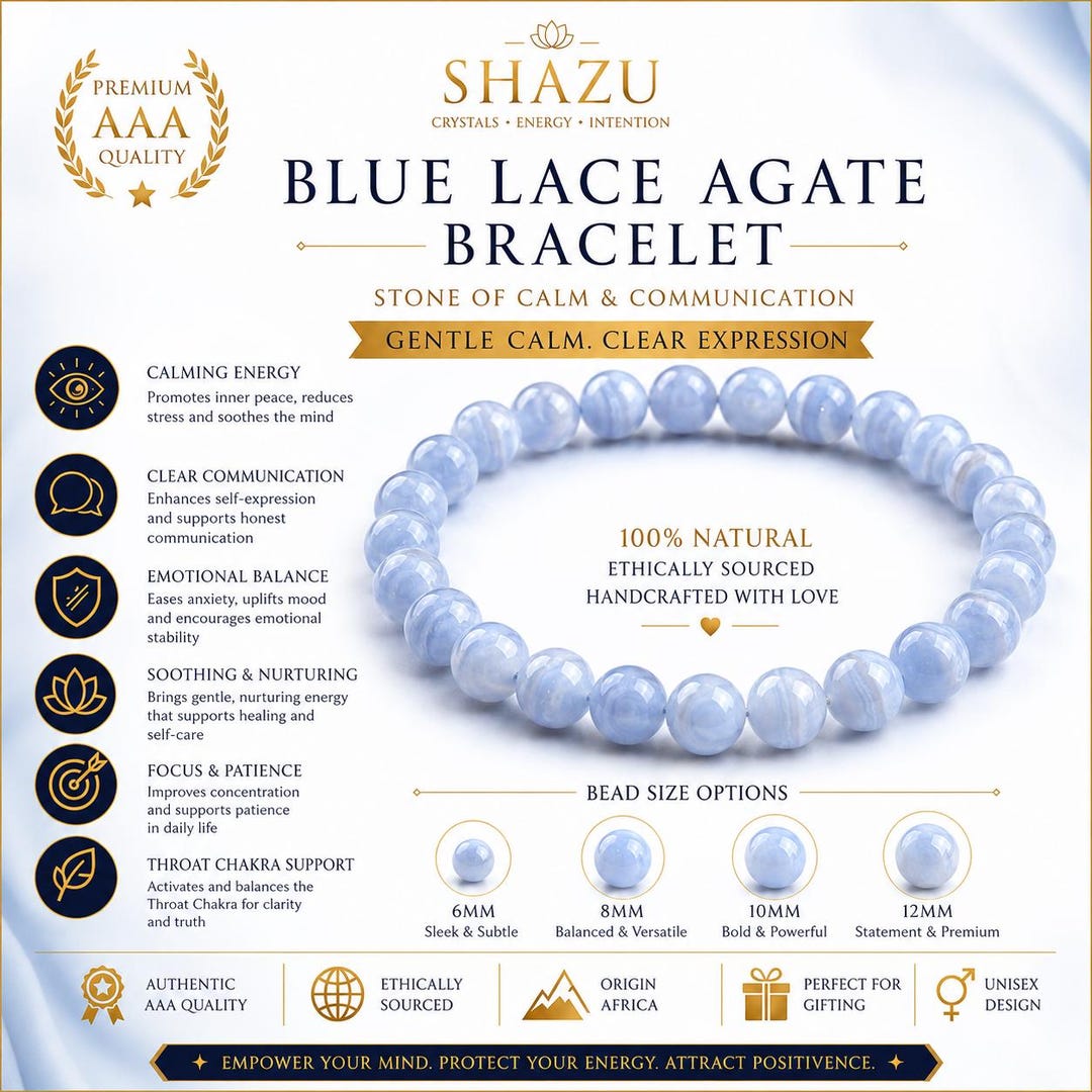 Blue Lace Agate Bracelet – AAA Calm Communication Crystal, Throat ...
