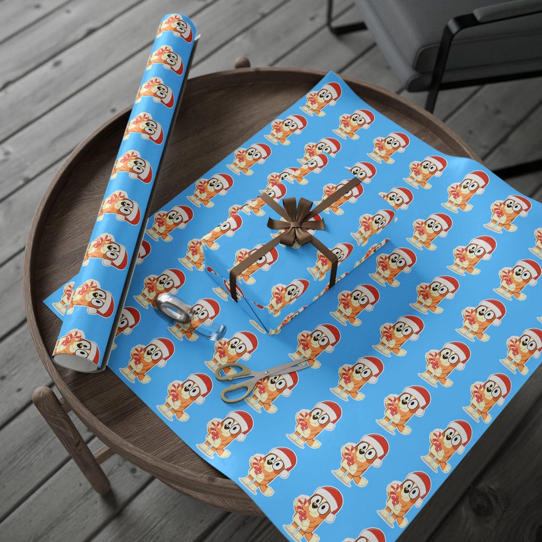 Wrapping Paper Set - Bluey TV Kids Christmas Blue Theme, Gift Wrap Roll ...