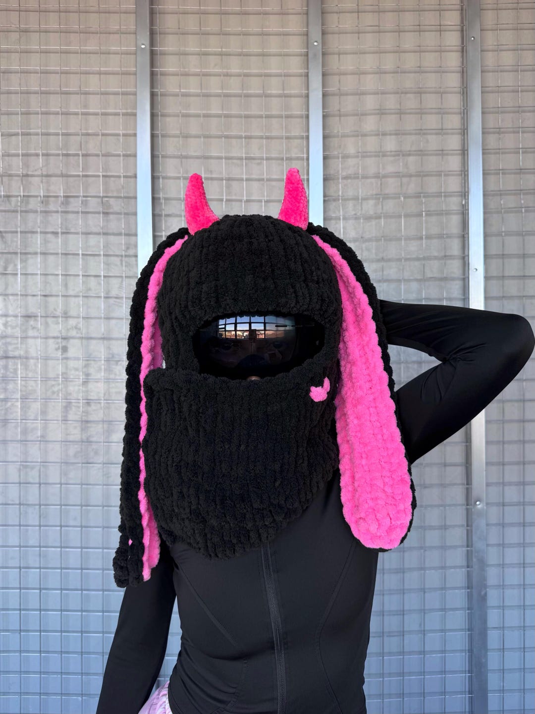 Handmade Demon Bunny Balaclava – Pink & Black Long-ear Ski Mask - Etsy