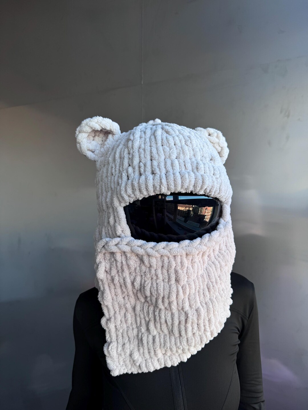 White and Pink Bear Ski Mask – Crochet Handmade Balaclava for Skiing ...
