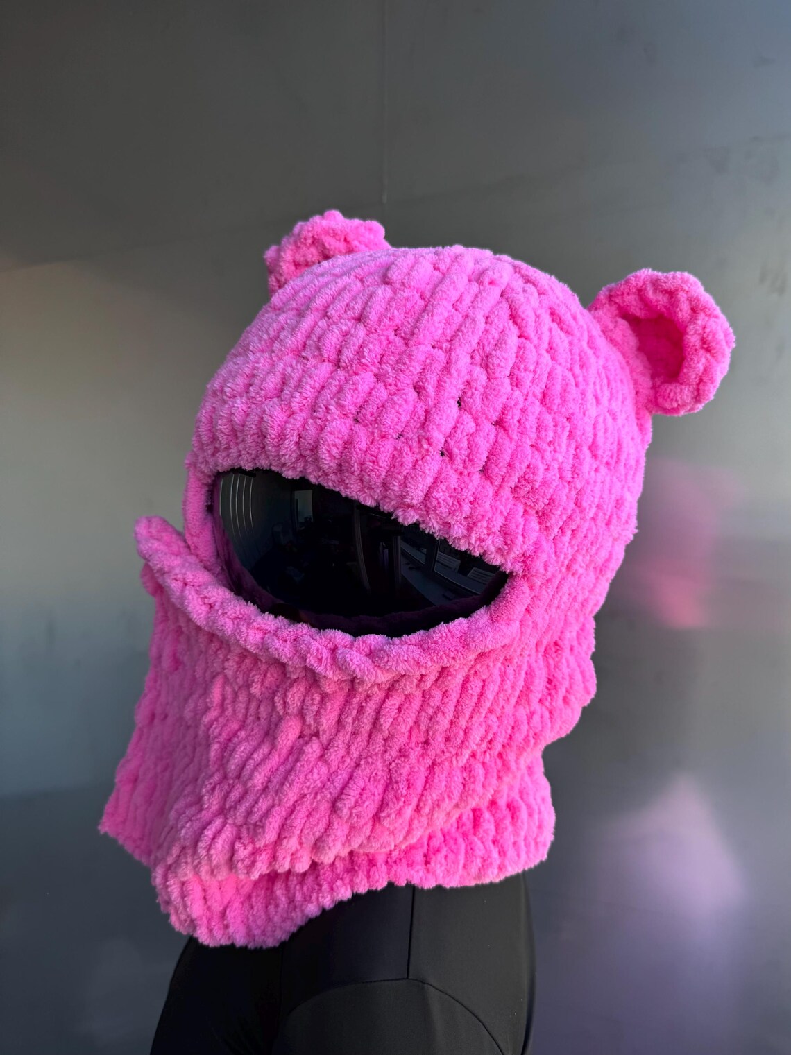 White and Pink Bear Ski Mask – Crochet Handmade Balaclava for Skiing ...