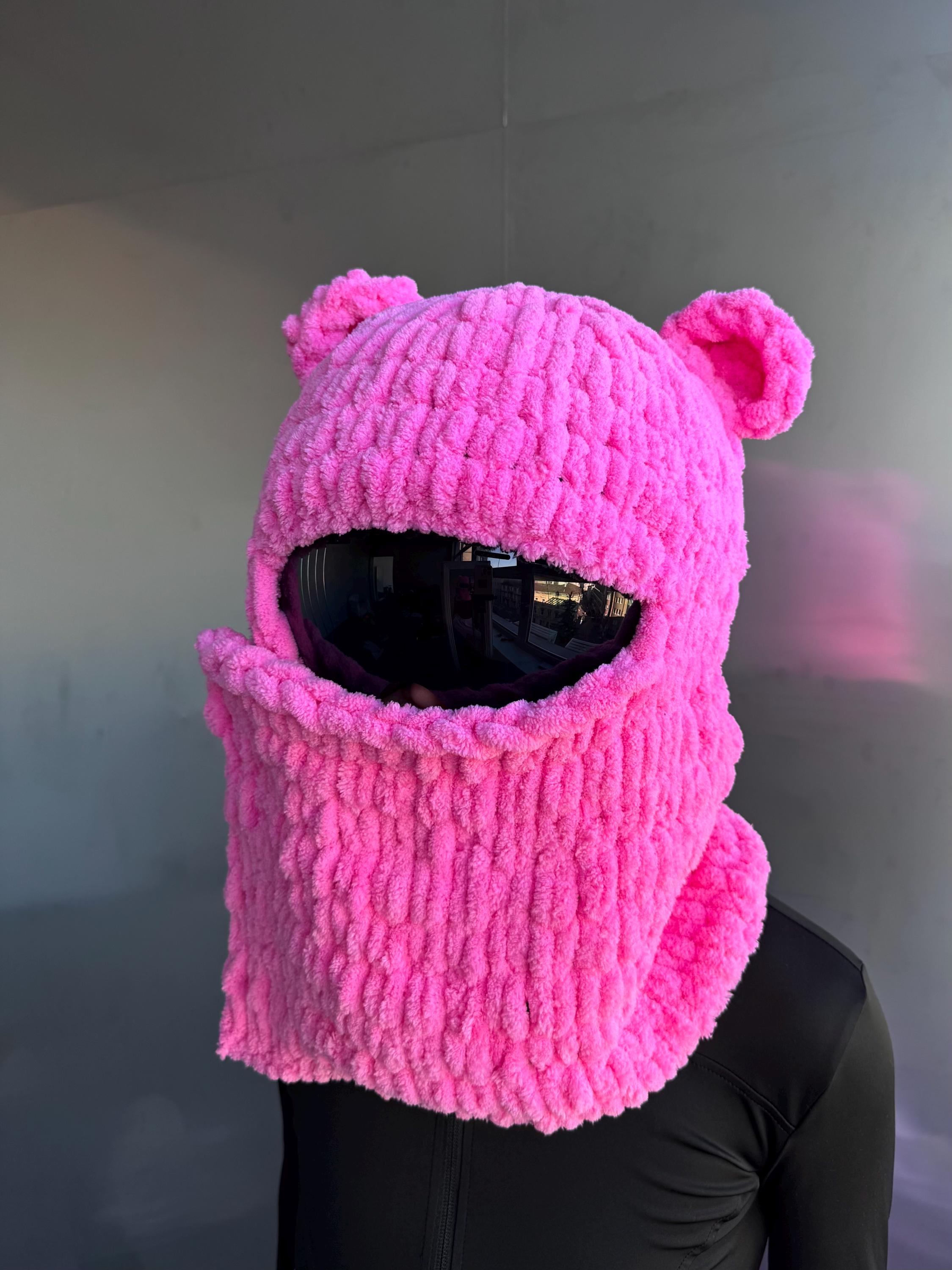 White and Pink Bear Ski Mask – Crochet Handmade Balaclava for Skiing ...