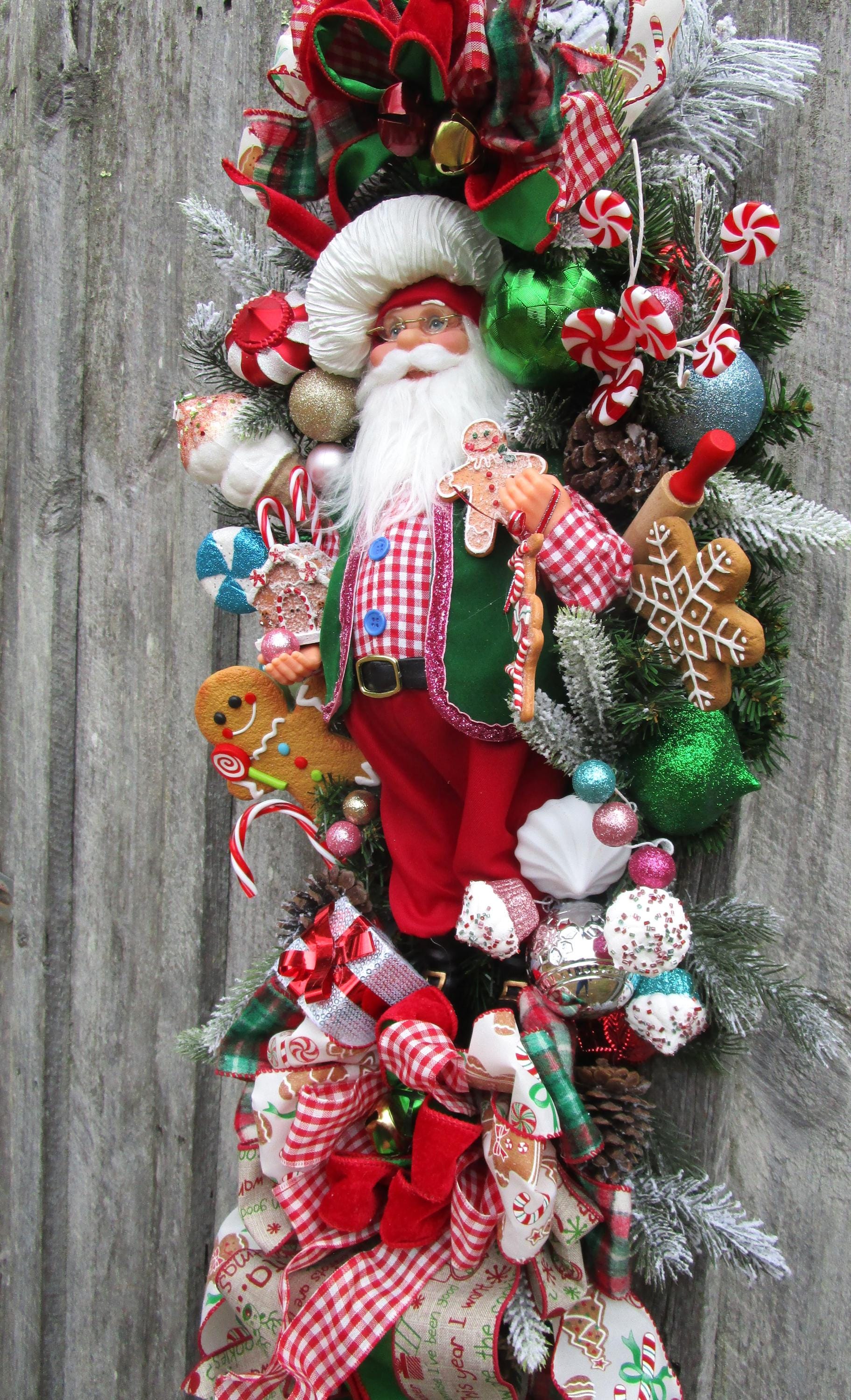 Chef Santa Holiday Swag, Gingerbread Kitchen Wreath, Candy Cane Santa ...