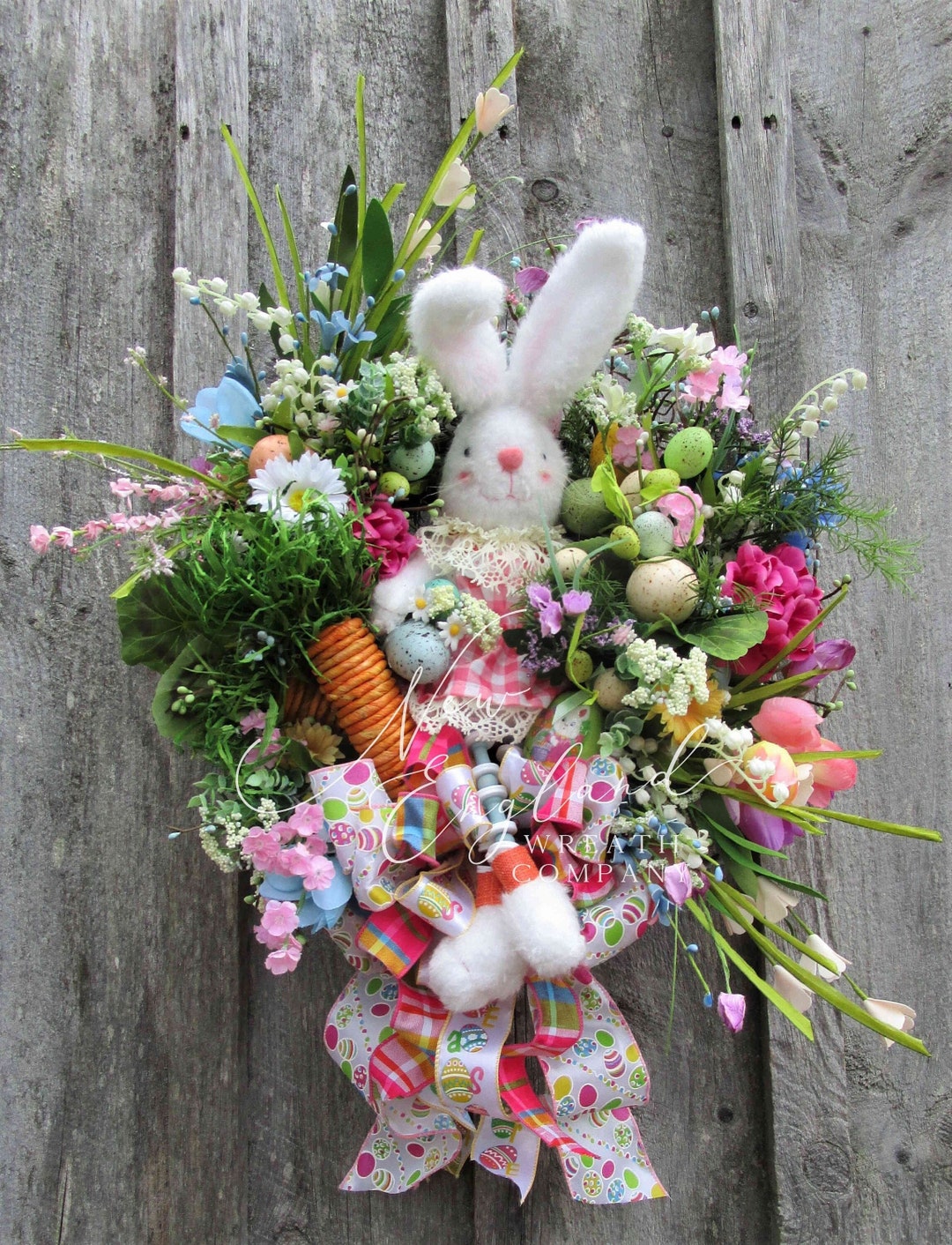 Bunny Wreath, Whimsical, Victorian Rabbit, Easter Swag, Spring Floral ...