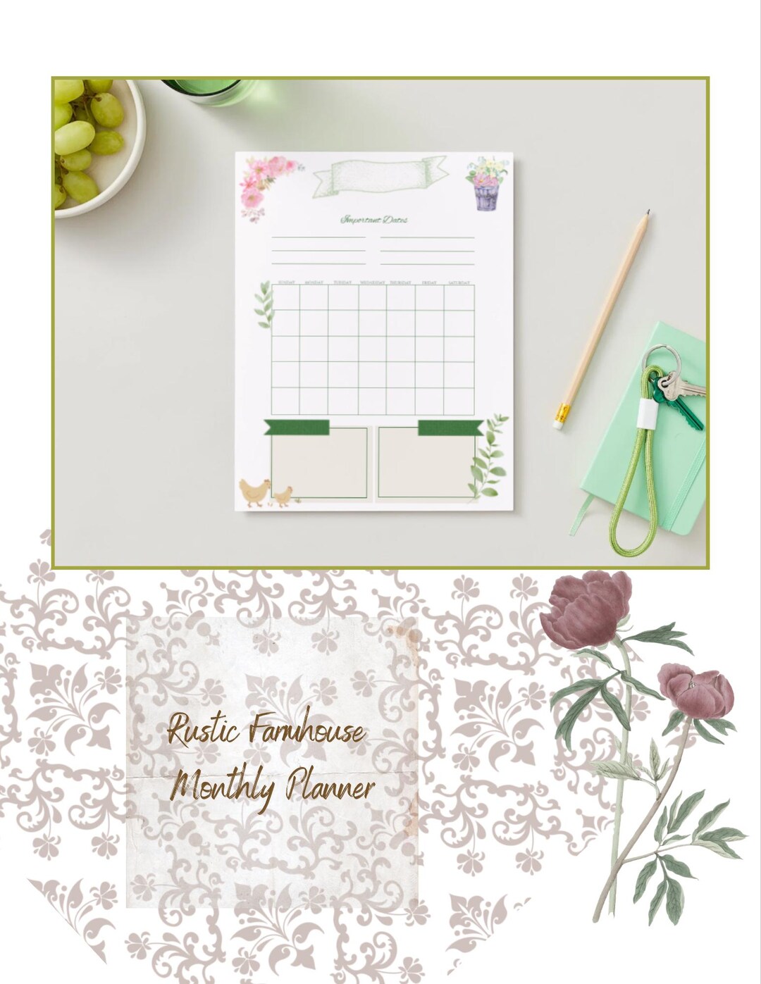 Rustic Farmhouse Monthly Planner Printable Bundle | 4 Seasonal Pages ...