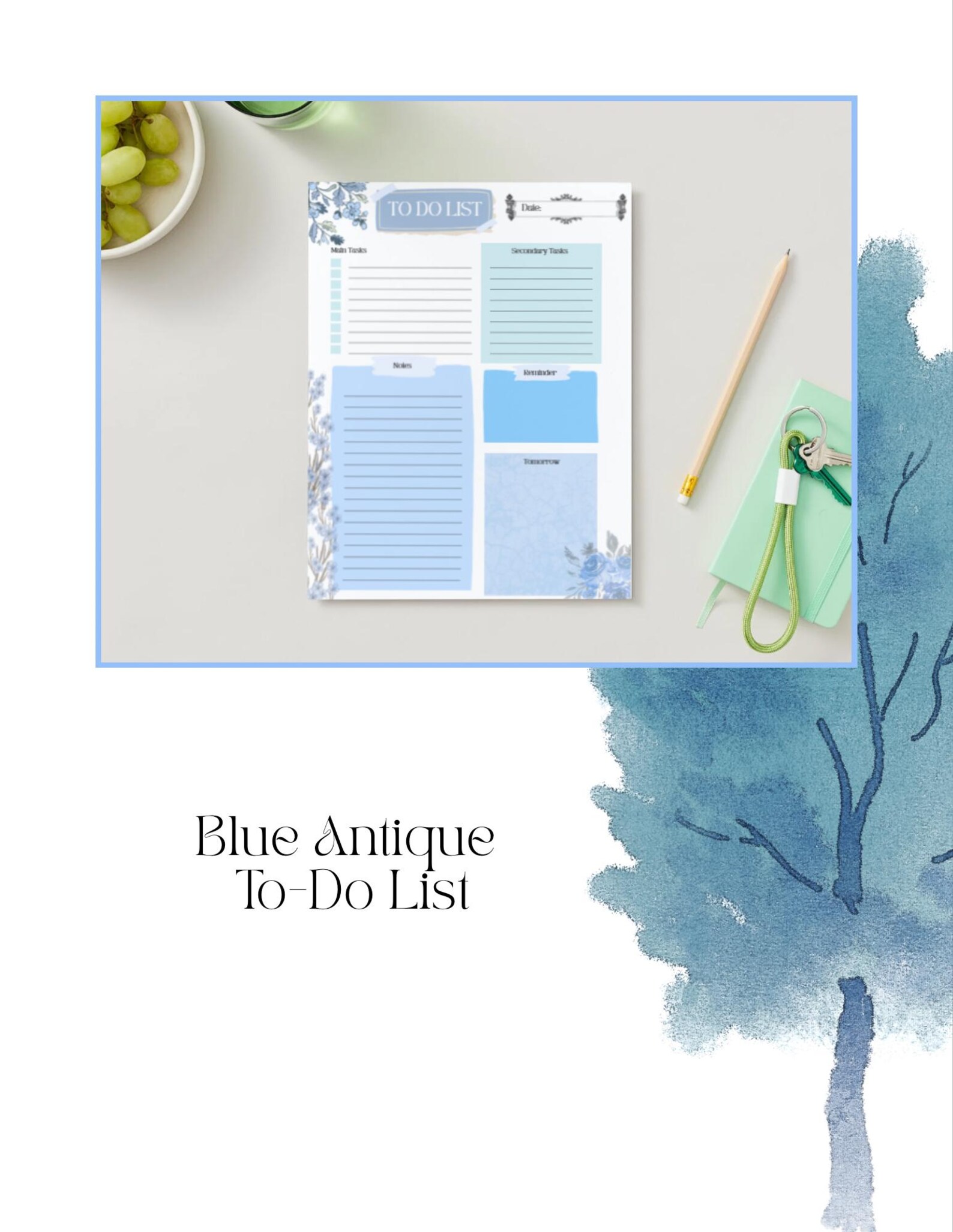Blue To-do List Printable | Antique Soft Planner Page | A5, Standard ...
