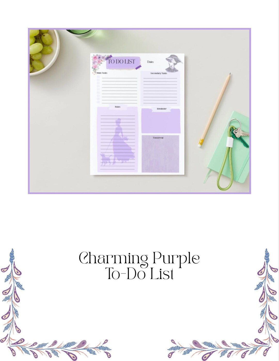 Purple Antique To-do List Printable | Daily Task Planner (PDF) - Etsy