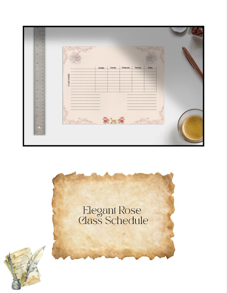 Victorian Rose Class Schedule | Shabby Chic Floral Printable (PDF) - Etsy