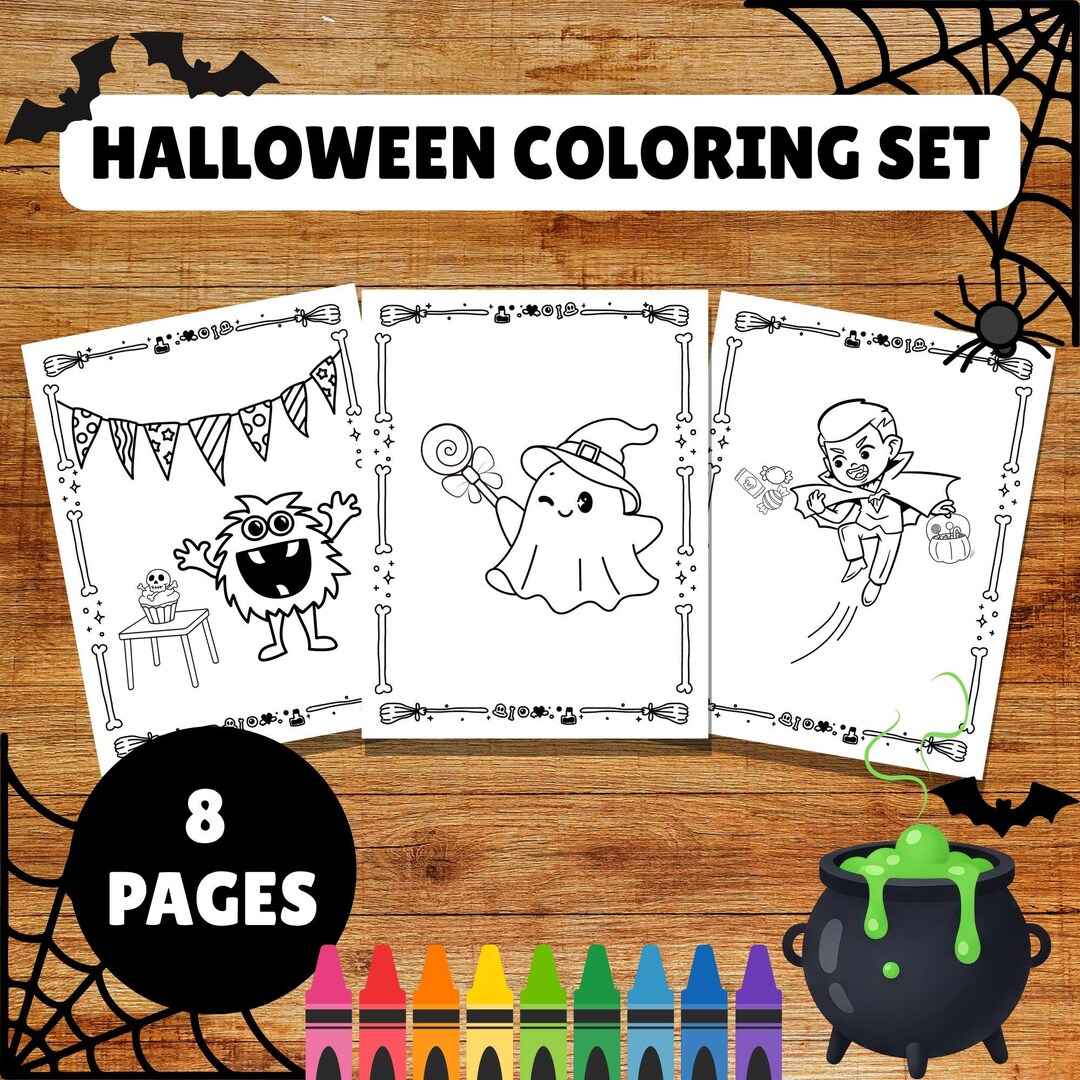 Halloween Coloring Pages for Kids: 8-page Printable Set (instant ...