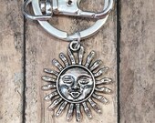 Sun Keychain Silver Sun Charm Key Chain Initial Keyring - Etsy