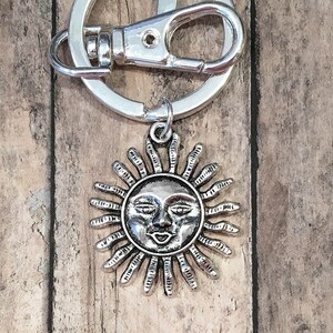 Sun Keychain, Silver Sun Charm Key Chain, Initial Keyring, Personalized ...
