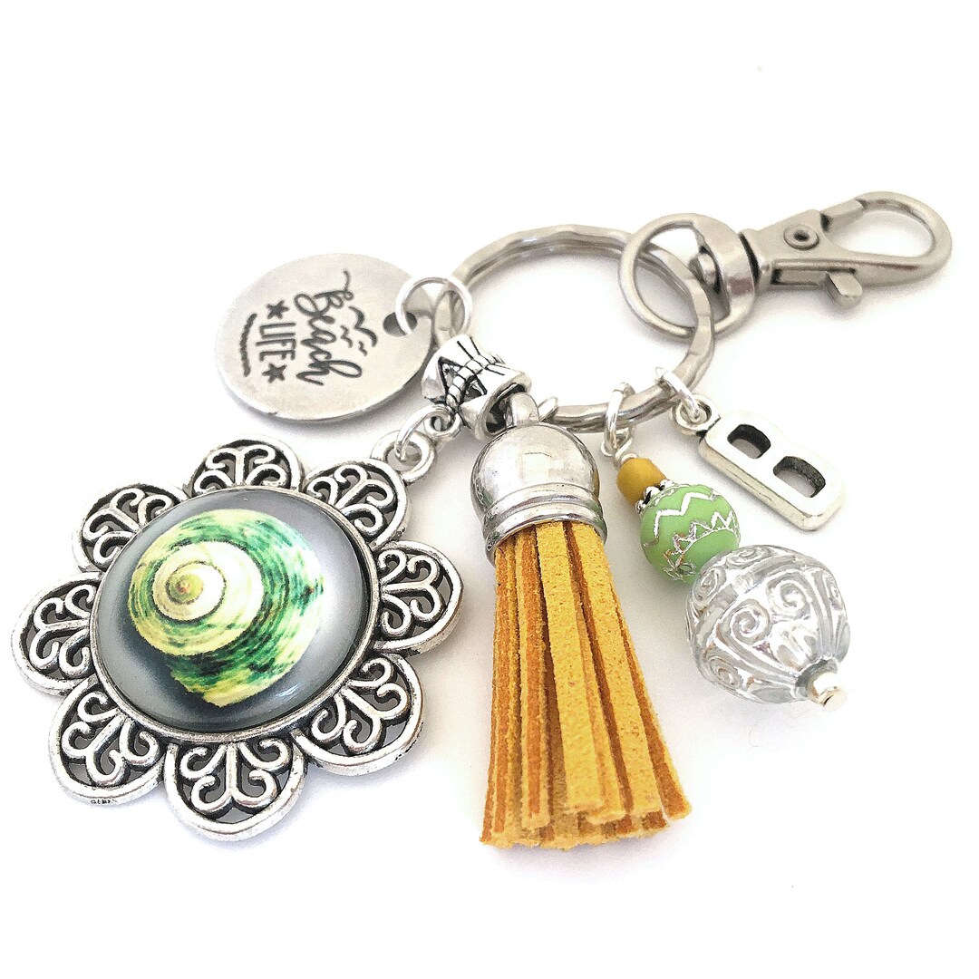 Beach Keychain, Seashell Key Ring, Initial Keyring, Personalized Beach ...