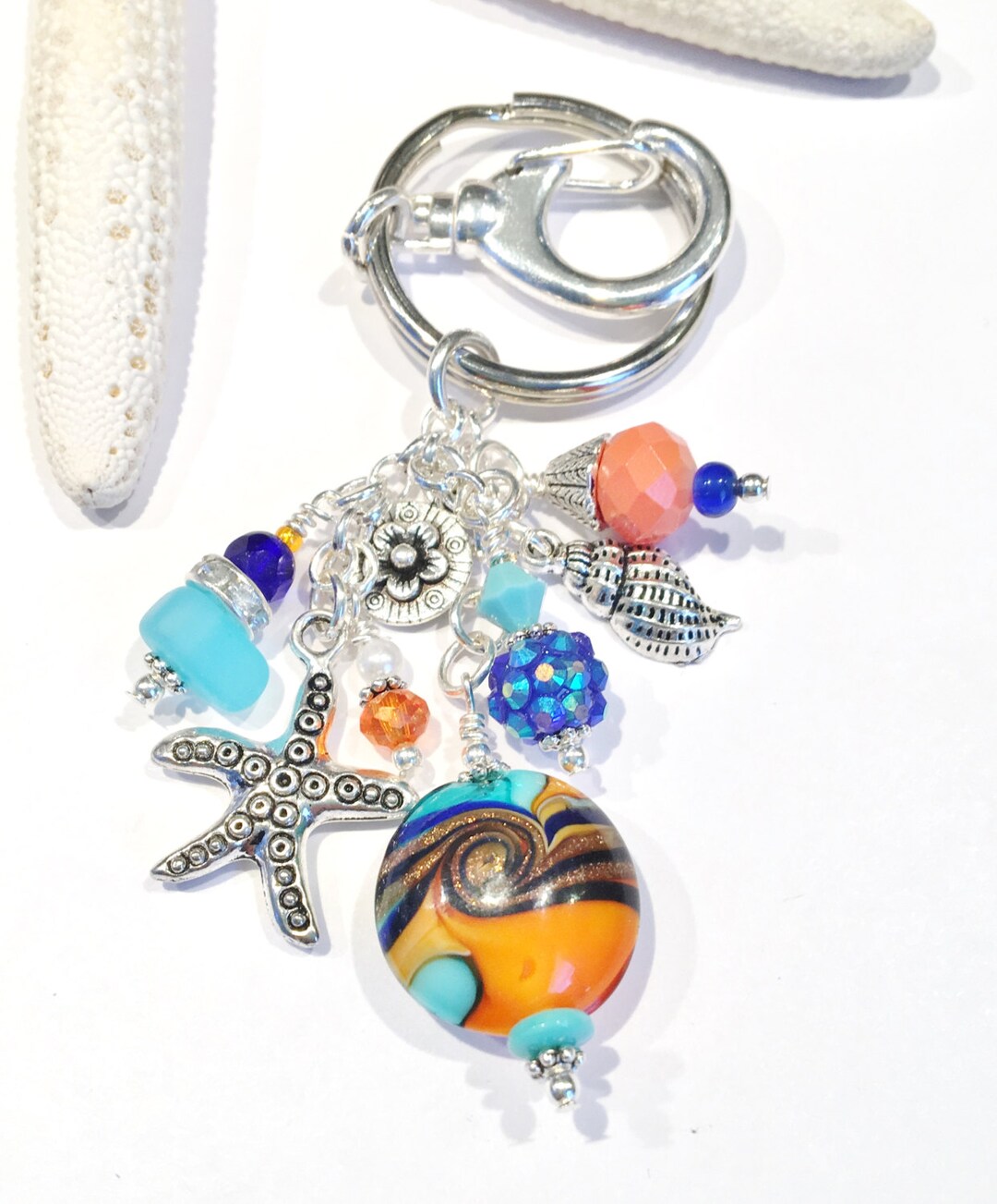 Beach Lovers Gift, Starfish Charm Keychain, Starfish Keychain, Seashell ...