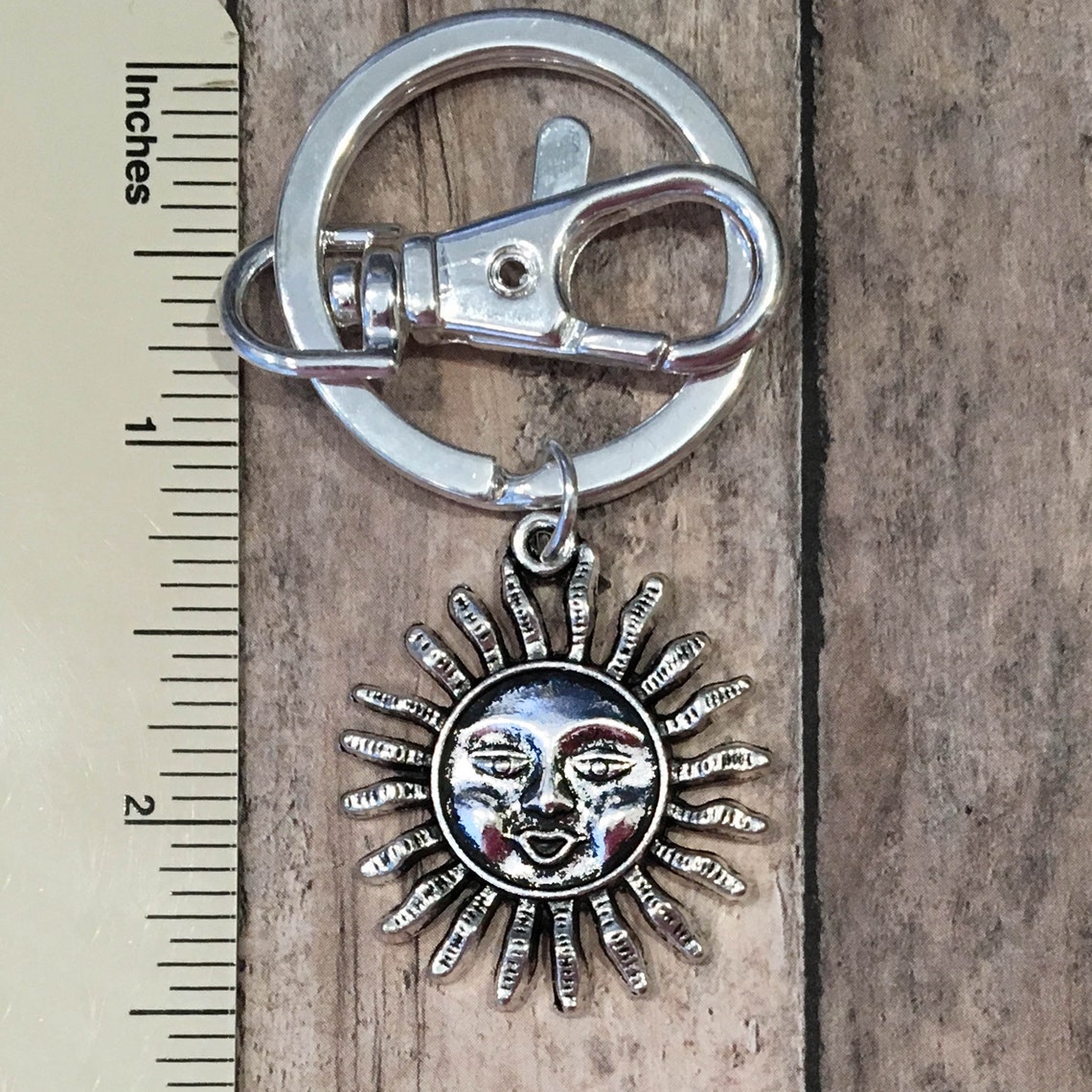 Sun Keychain Silver Sun Charm Key Chain Initial Keyring - Etsy
