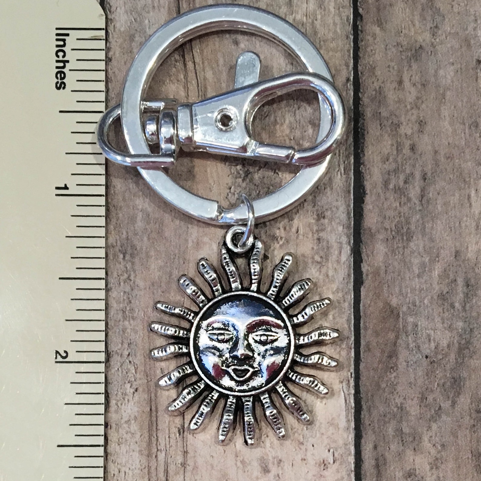 Sun Keychain Silver Sun Charm Key Chain Initial Keyring | Etsy