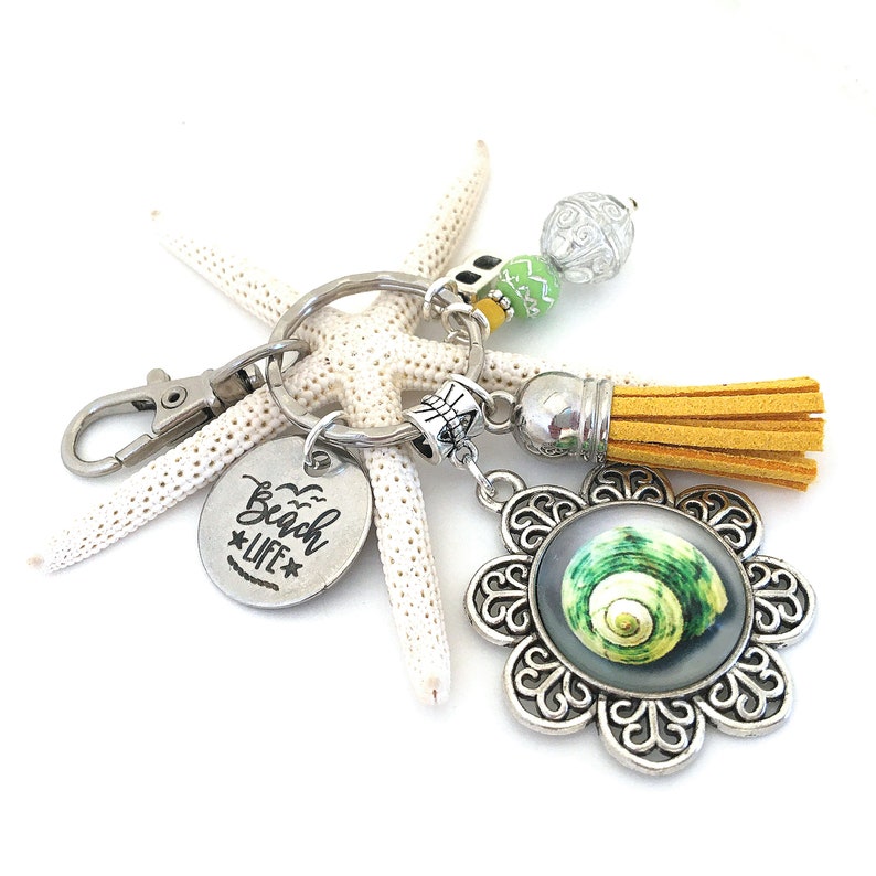 Beach Keychain Seashell Key Ring Initial Keyring - Etsy