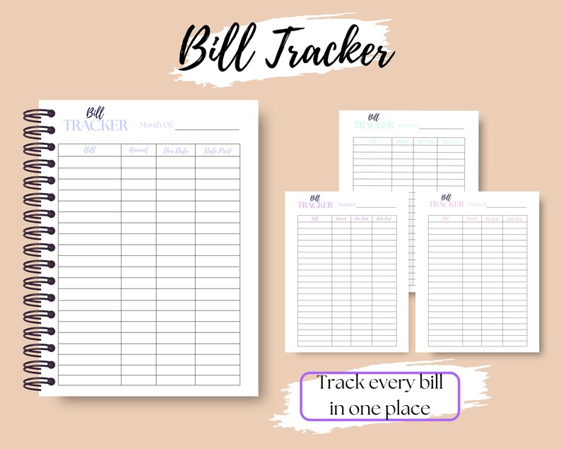 Editable Monthly Bill Tracker | Printable Budget Planner (canva Template) - Etsy
