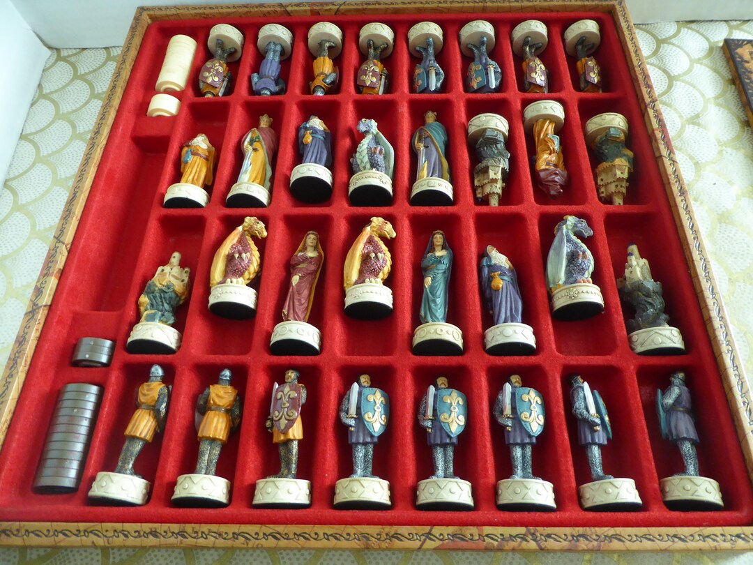 Leatherette Chessboard Ancient Map With Chess Compartment, Hand Painted Resin Pieces, Backgammon ...