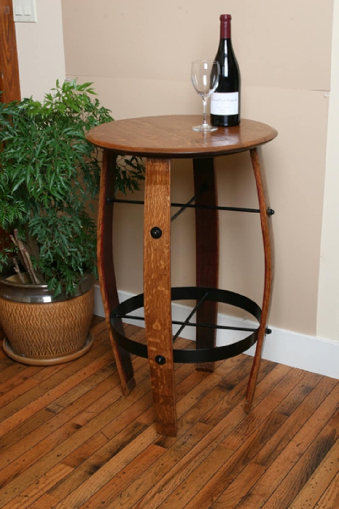 Wine Barrel Side Table or End Table With Band Solid Oak Construction 35 ...