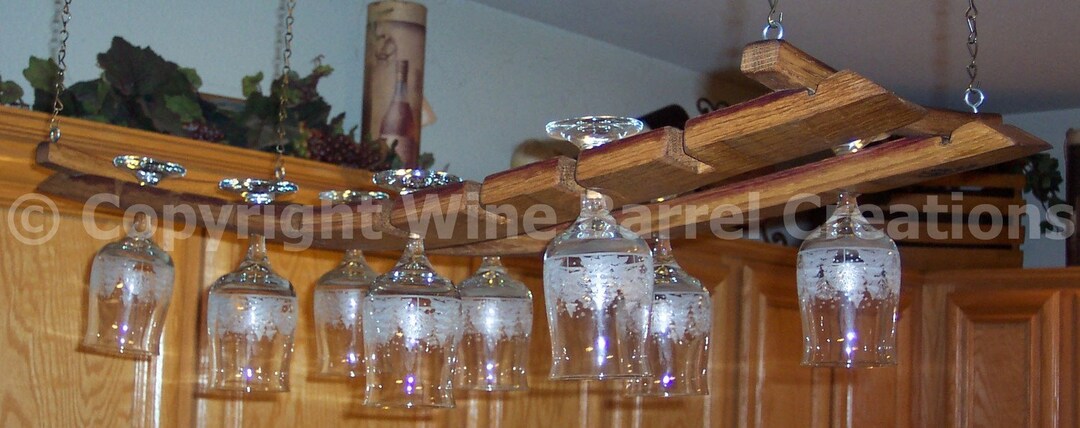 Hanging Oak Wine Barrel Stave Glass Rack Stemware Rack - Etsy