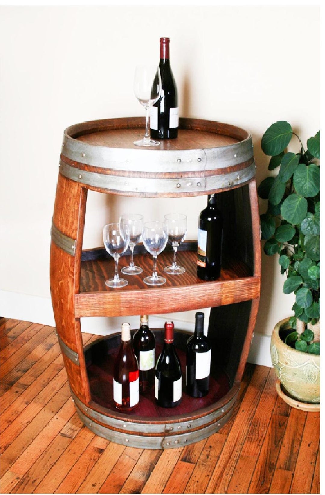 Full Double Sided Wine Barrel Cabinet With Center Shelf for Storage ...