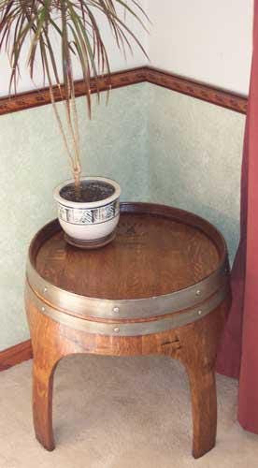 22" Solid Oak Wine Barrel End Table With Arch Legs Made by Wine Barrel ...