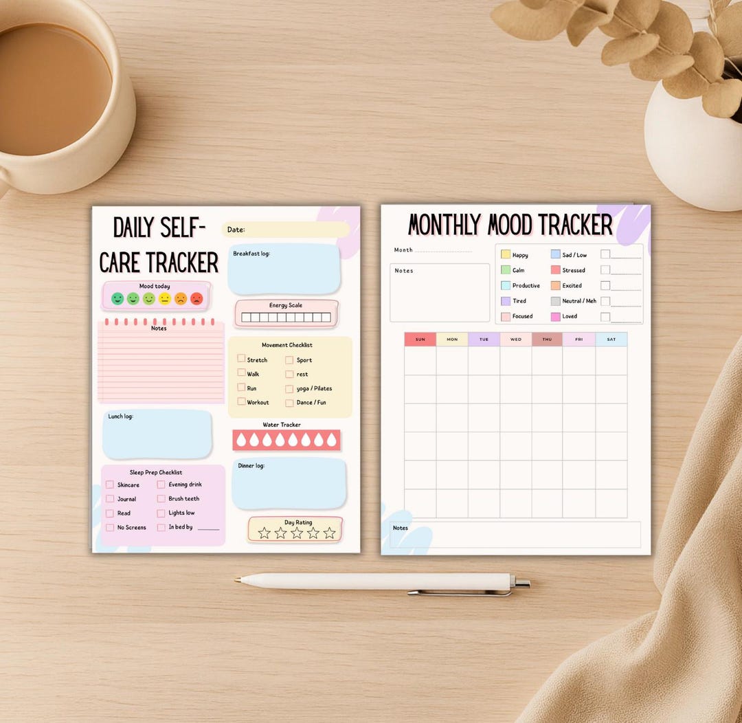 Printable Self Care and Mood Tracker | Cute Pastel Digital Download PDF ...