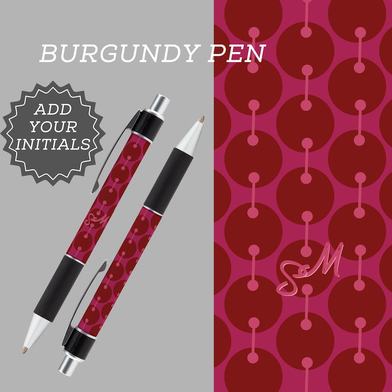 Custom Pen Burgundy Mid Century Retro Pattern Personalized Writer Gift ...