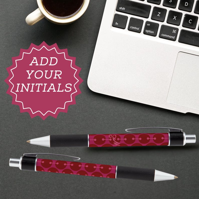 Custom Pen Burgundy Mid Century Retro Pattern Personalized Writer Gift ...