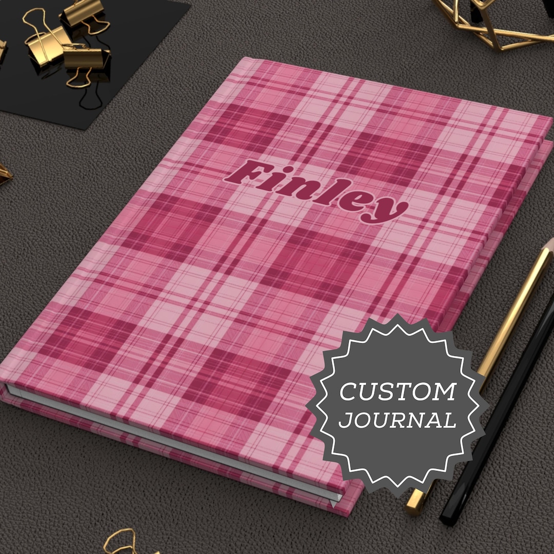 Personalized Pink Burgundy Plaid Hardcover Journal Cutecore Aesthetic ...